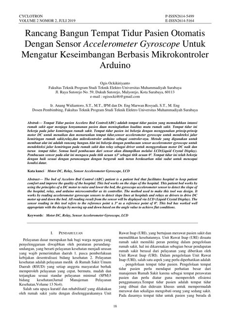 Pdf Rancang Bangun Tempat Tidur Pasien Otomatis Dengan Sensor Accelerometer Gyroscope Untuk