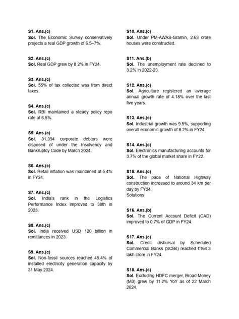 Mcqs Answers Economic Survey 2023 24 Pdf Economies