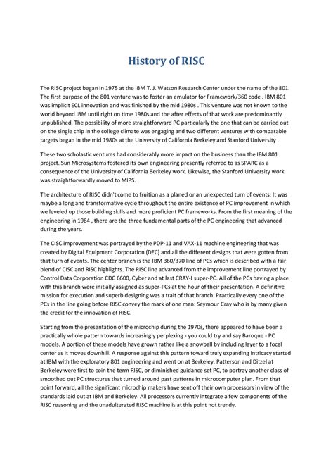 Computer Organization History Of Risc History Of Risc The Risc