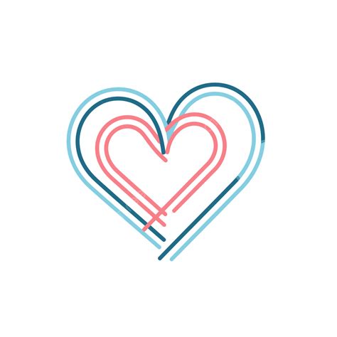 분홍색과 파란색 색상의 선형 발렌타인 로고 벡터 흰색 배경에 낙서 하트를 묘사한 직계 아이콘 Flaticon 및 드리블에