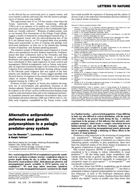 Pdf Alternative Antipredator Defences And Genetic Polymorphism In A Pelagic System