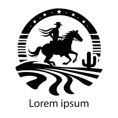 Un Vaquero Montando En El Logotipo Del Atardecer Vector Premium
