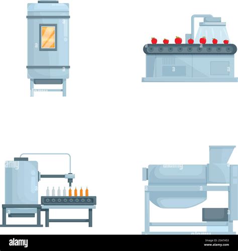 Vector Illustrations Of Four Types Of Food Processing Machinery In A Clean Modern Style