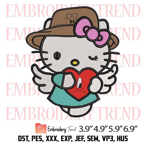 Hello Kitty Bad Bunny Embroidery Design Sad Heart Embroidery Digitizing File