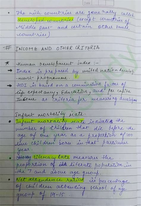 Class 10 Economics Development Notes Pdf Handwritten And Short Notes
