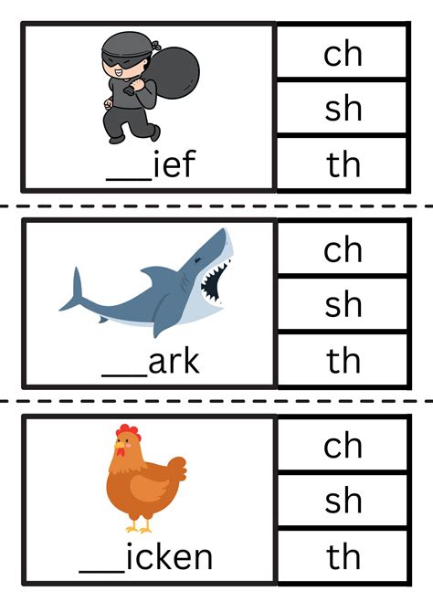 Digraph Clip Card Activity Sh Ch Th Digraphs Digital Etsy