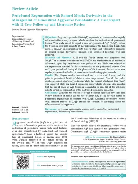Periodontal Regeneration With Enamel Matrix Derivative In The Pdf