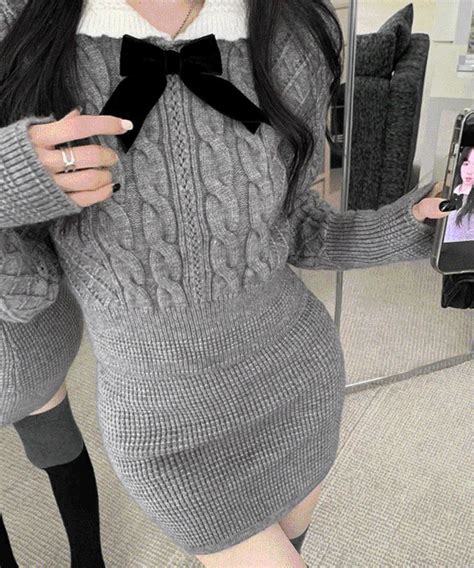 원가이하교환환불x 당일출고 2만원대 리본 니트 미니 스커트 투피스 에이블리