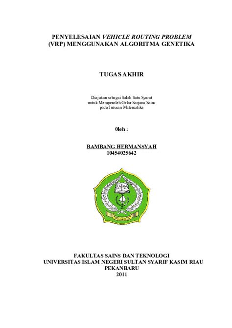 Pdf Penyelesaian Vehicle Routing Problem Vrp Menggunakan Algoritma