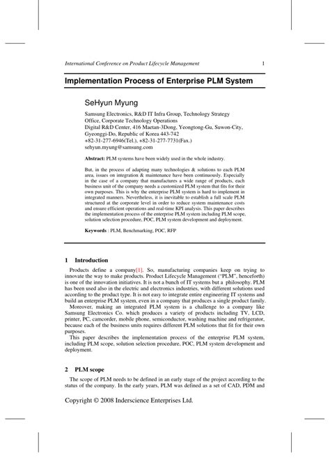 Pdf Implementation Process Of Enterprise Plm System