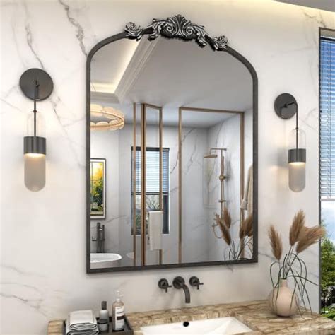 Smiror Arched Black Antique Mirror 24x32 Arch Vintage Baroque Mirror