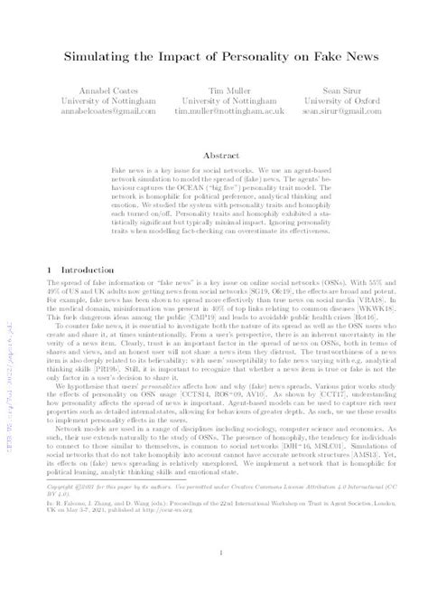 Simulating The Impact Of Personality On Fake News