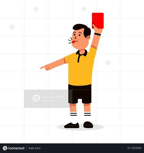 Male Soccer Referee Blowing Whistle And Showing Red Card Illustration