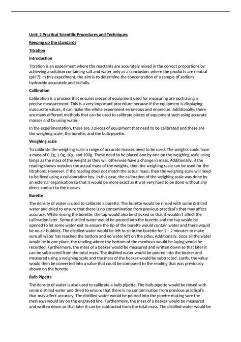 Unit 2 Assignment 1 Distinction Learning Aim A Unit 2 Practical Scientific Procedures And