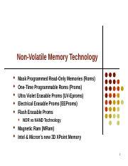 Lecture Non Volatile Memory Technology Non Volatile Memory Technology Mask Programmed