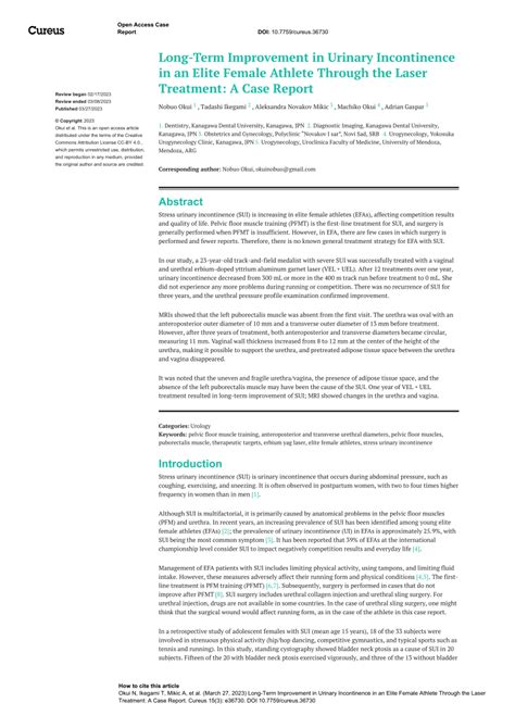 Pdf Long Term Improvement In Urinary Incontinence In An Elite Female Athlete Through The Laser