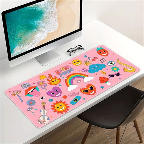 Kawaii Cute Desk Mat Cartoon Pink Raindow Retro Music Wrist Rest Mouse Pad And Mouse Pad Price
