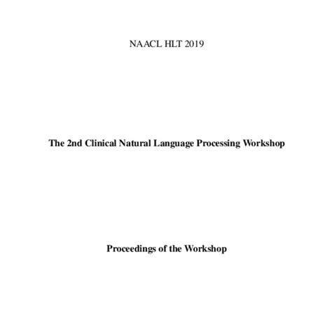Proceedings Of The 2nd Clinical Natural Language Processing Workshop