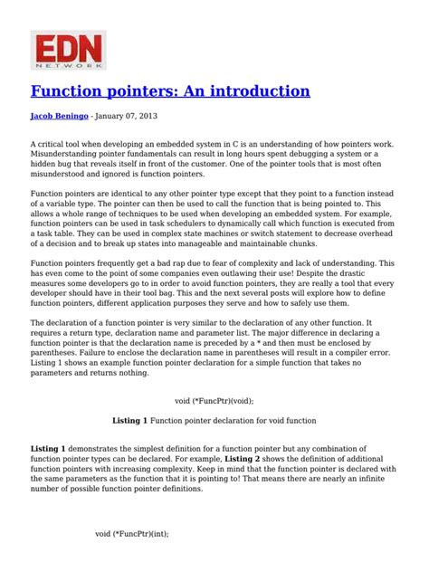 Function Pointers An Introduction Jacob Beningo Edn Pdf