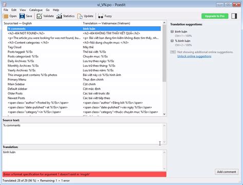 Wordpress POEDIT Show Error A Format Specification For Argument 1