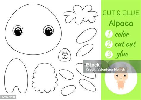 색칠 공부 는 아기 알파카를 잘라 접착제 유치원 어린이를위한 교육 종이 게임 워크시트를 잘라내고 붙여넣습니다 종이에 색상 절단 부품 및 접착제 벡터 그림입니다 0명에 대한