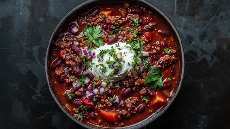 Top View Of Delicious Homemade Beef Chili In Pot Stock Footage Video