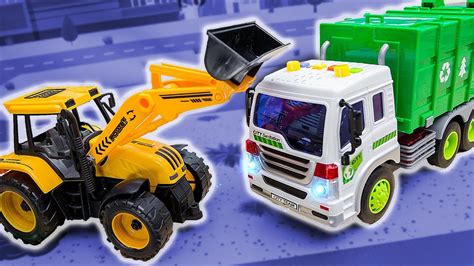 Мультики про машинки Экскаватор Погрузчик и Мусоровоз убирают мусор городе Видео для детей
