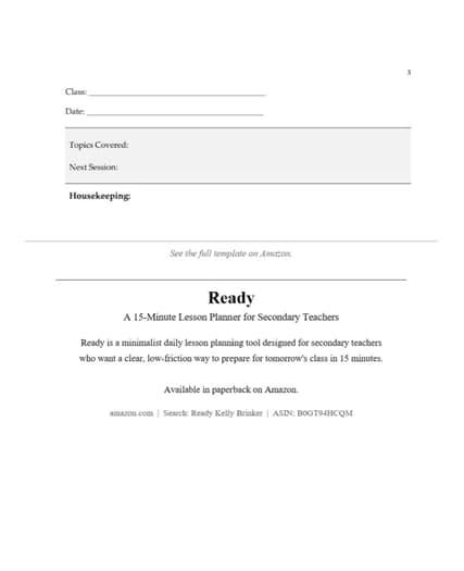 Ready A 15 Minute Lesson Planner For Secondary Teachers Preview