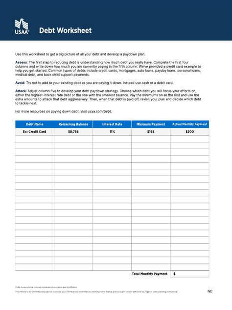 Debt Worksheet Pdf