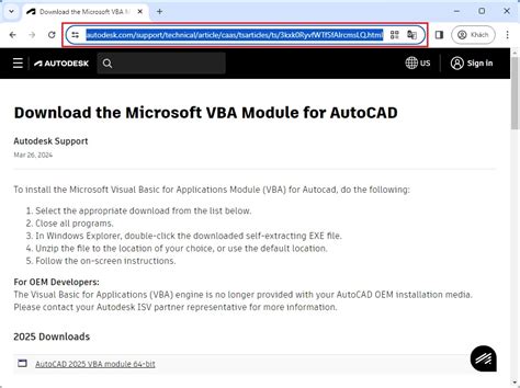 sửa lỗi autocad vba is not currently installed