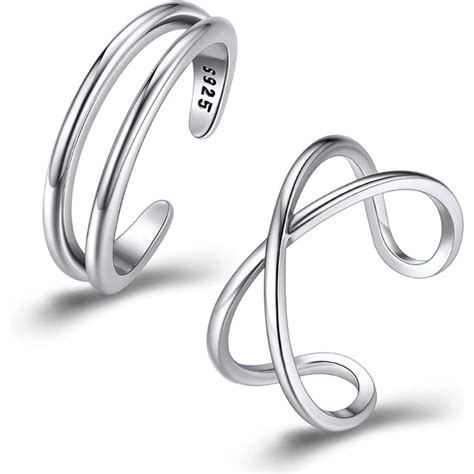 Chainspromax Sterling Silver Toe Rings Womens 925 Jewelry 2pcs