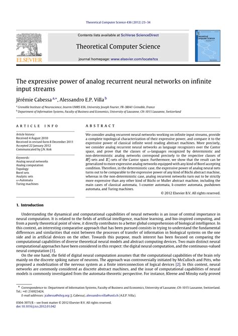 pdf the expressive power of analog recurrent neural networks on infinite input streams