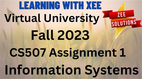 Cs507 Information Systems Assignment 1 Fall 2023 Virtual University Of