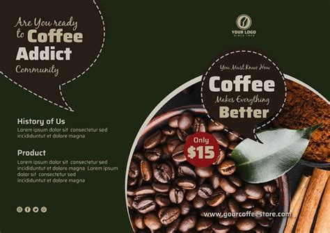دانلود طرح لایه باز بروشور تبلیغاتی دو لت مخصوص تبلیغ کافی شاپ و قهوه