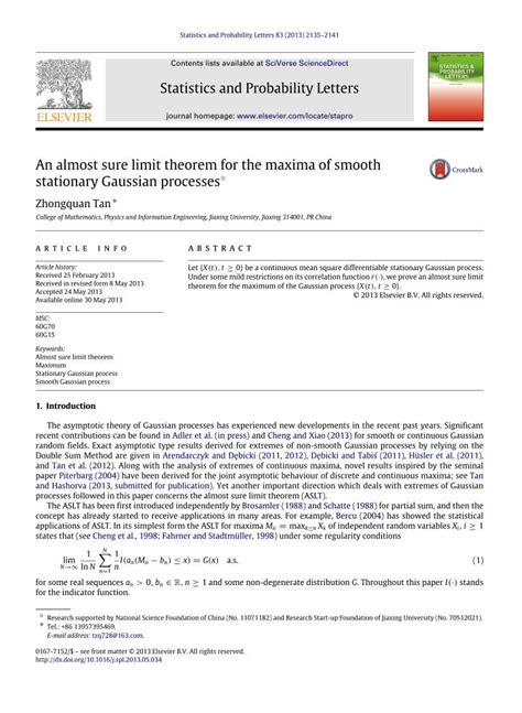 Pdf An Almost Sure Limit Theorem For The Maxima Of Smooth Stationary