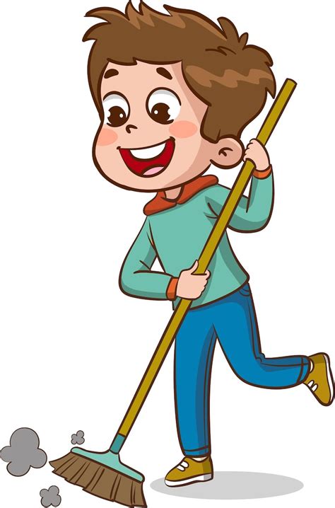 Niños Pequeños Felices Haciendo La Limpieza Doméstica Vector Premium