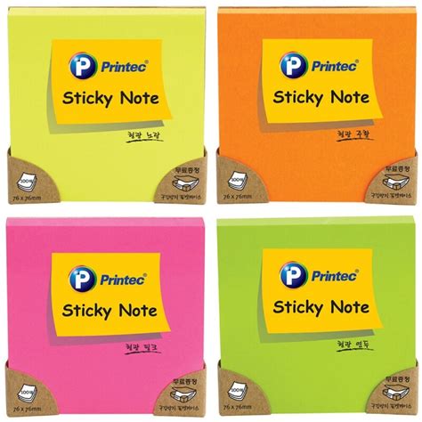 프린텍 포스트잇 76x76mm 형광 스티키 노트 접착 메모지 마켓q