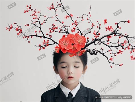 Ai创作图梅童 新中式女孩 新春造型 拍梅花的小姑娘 新年拍照造型 棠花童真 迎春的小女孩 双丫髻 红花小女孩 小花神 儿童艺术照 花儿少年 女童贺新年 哪吒头 古典小女孩 昵图网