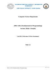 Lab 03 Selection If Else Statement Docx Computer Science Department 0911 120 Fundamentals