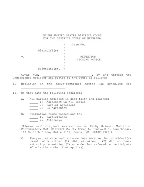 Nebraska Mediation Closure Notice Fill Out Sign Online And Download