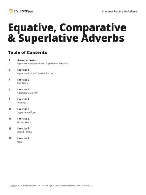 Equative Comparative And Superlative Adverbs Esl Library Pdf