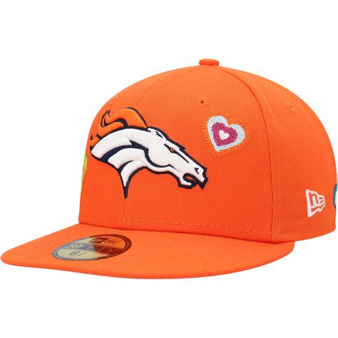 Mens New Era Orange Denver Broncos Chain Stitch Heart 59fifty Fitted Hat