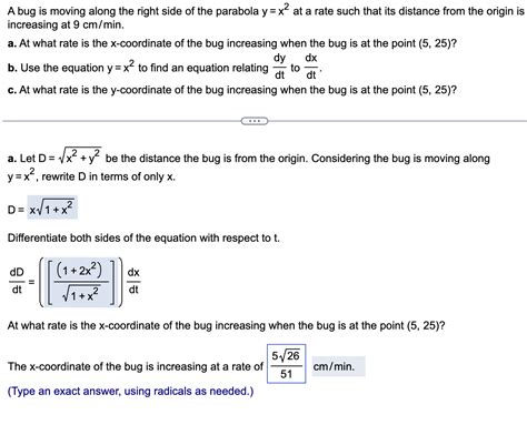 solved a bug is moving along the right side of the parabola