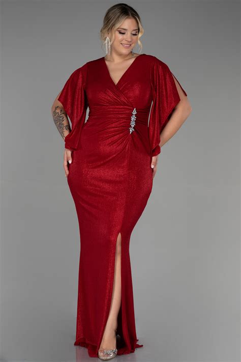 Long Red Plus Size Evening Dress Abu3280