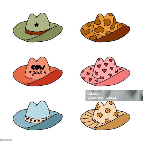 카우걸과 카우보이 모자의 귀여운 세트입니다 하트 소 카우보이와 카우걸 서부 테마의 꽃 무늬가 있는 보안관 모자 말 목장 와일드