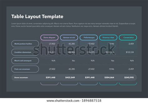 Modern Business Table Layout Template Total Stock Vector Royalty Free 1896887518