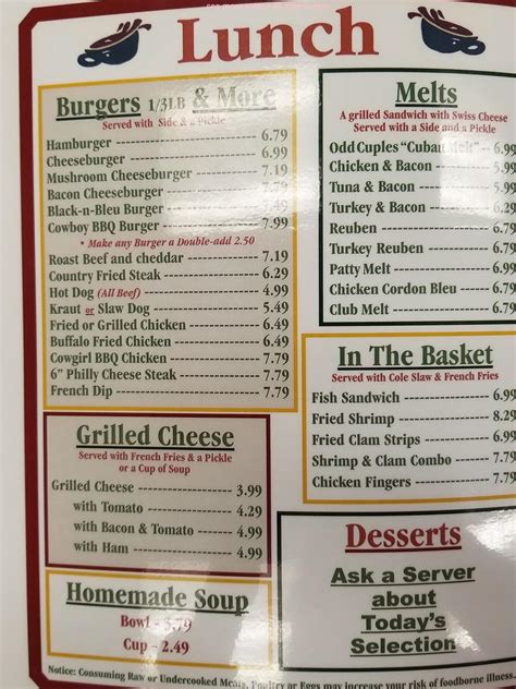 Carta De Odd Cuples Cafe Bushnell