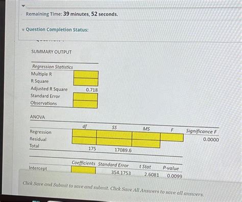 Solved Summary Output Anova Click Save And Submit To Sqve