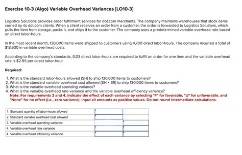 Solved Exercise 10 3 Algo Variable Overhead Variances