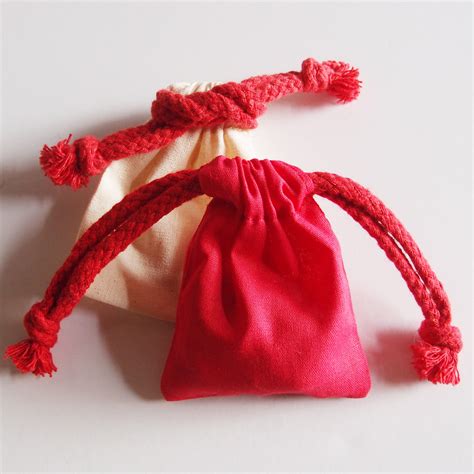 Natural Cotton Canvas Drawstring Bags With Red Drawstring 10 Sizes
